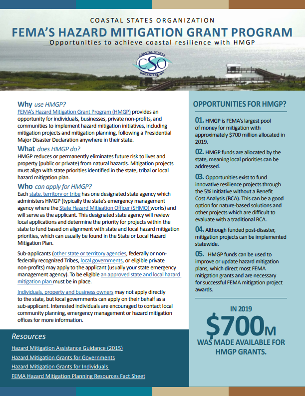 HMGP Fact Sheet - Coastal States Organization
